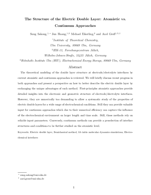 Pdf The Structure Of The Electric Double Layer Atomistic Versus Continuum Approaches