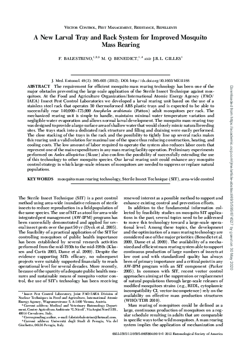 (PDF) A New Larval Tray and Rack System for Improved Mosquito Mass Rearing