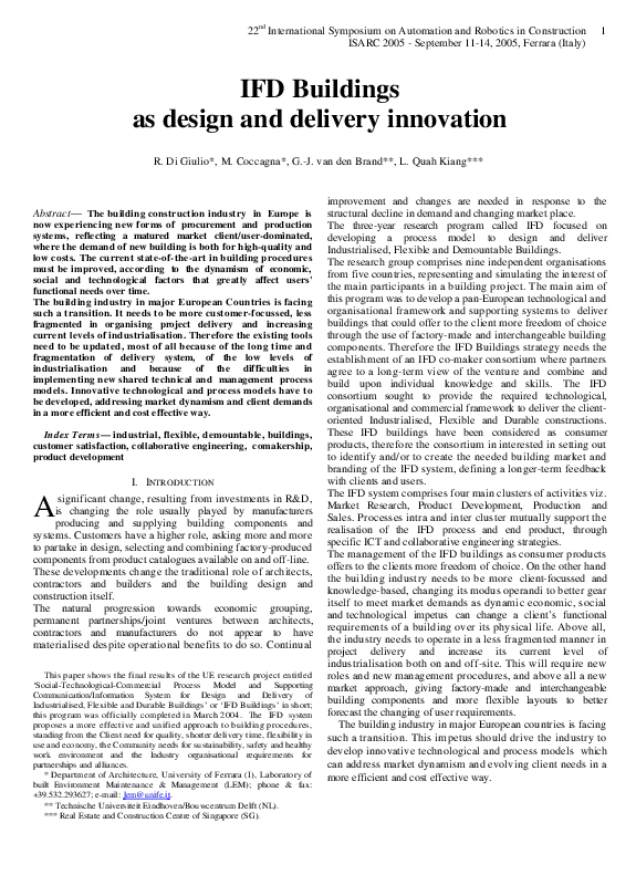 (PDF) IFD Buildings as Design and Delivery Innovation