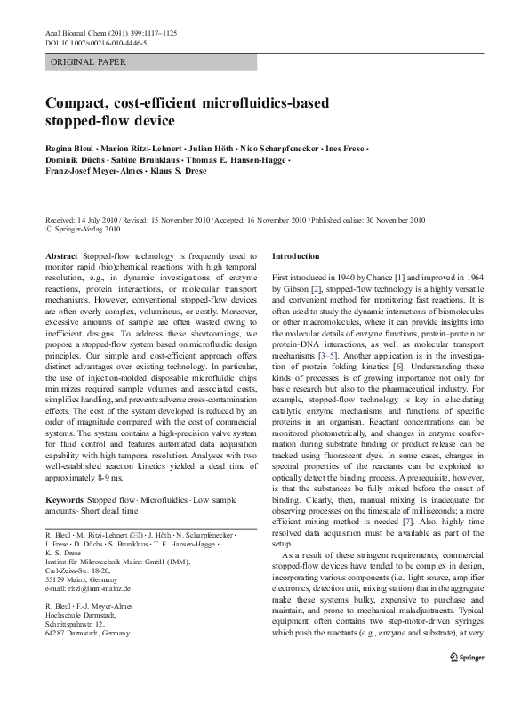 (PDF) Compact, cost-efficient microfluidics-based stopped-flow device