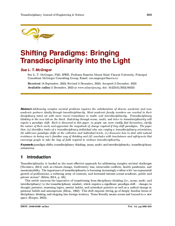(PDF) Shifting Paradigms: Bringing Transdisciplinarity into the Light