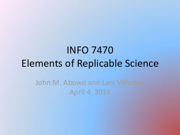 (PDF) Session 9: Elements of Replicable Science