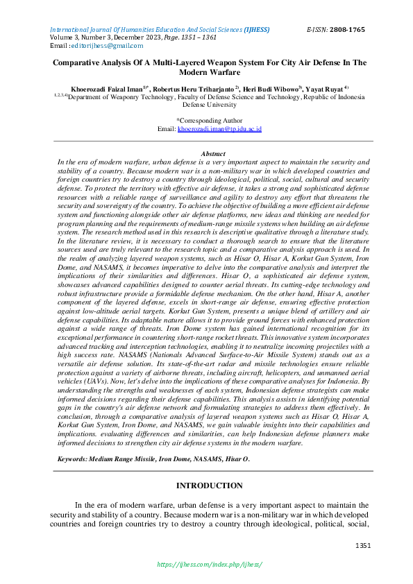 (PDF) Comparative Analysis Of A Multi-Layered Weapon System For City ...