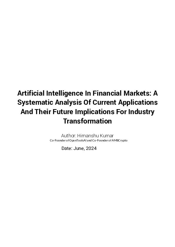 (PDF) Artificial Intelligence In Financial Markets: A Systematic ...