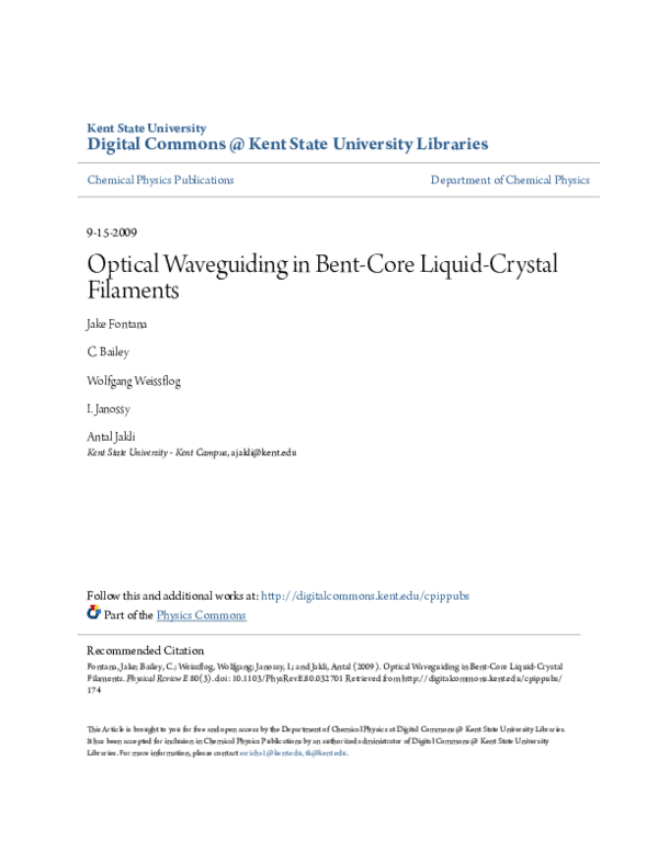 (PDF) Optical waveguiding in bent-core liquid-crystal filaments