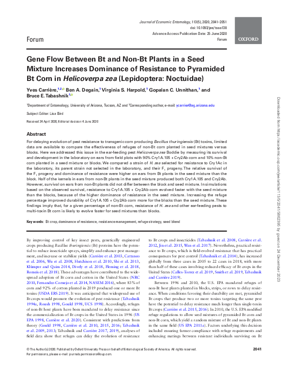 (PDF) Gene Flow Between Bt and Non-Bt Plants in a Seed Mixture ...