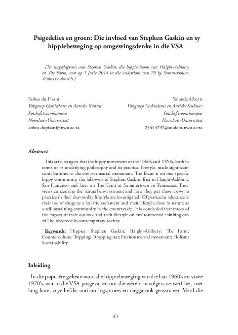 (PDF) Psigedelies en groen: Die invloed van Stephen Gaskin en sy ...