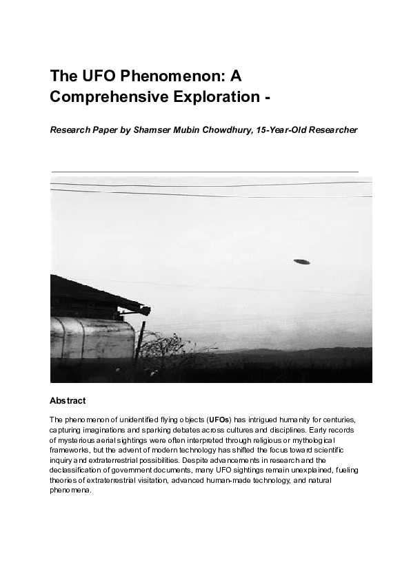 (PDF) The UFO Phenomenon A Comprehensive Exploration