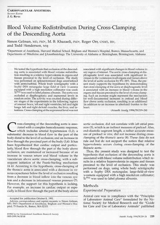 (PDF) Blood Volume Redistribution During Cross-Clamping of the ...