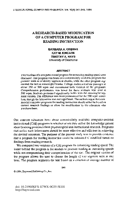 (PDF) A Research-Based Modification of a Computer Program for Reading ...