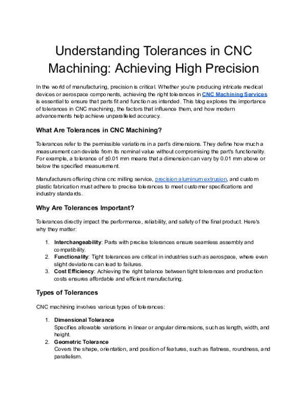 (PDF) Understanding Tolerances in CNC Machining Achieving High Precision