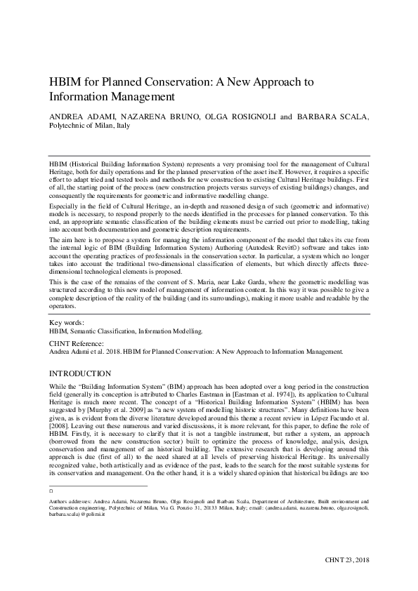 (PDF) HBIM for Planned Conservation: A New Approach to Information ...