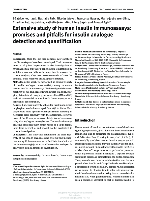 (PDF) Extensive study of human insulin immunoassays: promises and ...