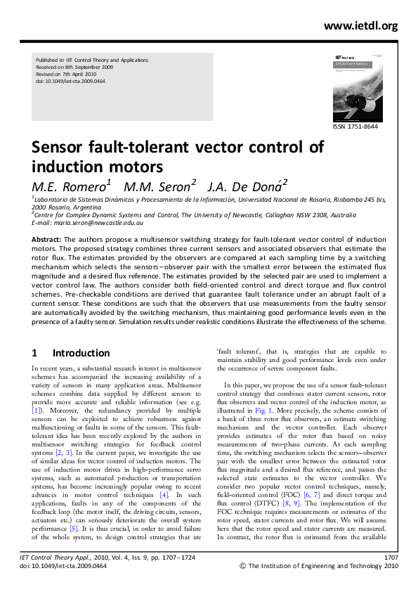 Pdf Sensor Fault Tolerant Vector Control Of Induction Motors