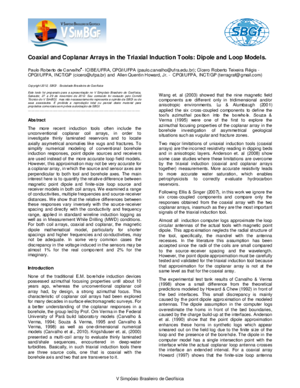 (PDF) Coaxial and Coplanar Arrays in the Triaxial Induction Tools - Dipole and Loop Models