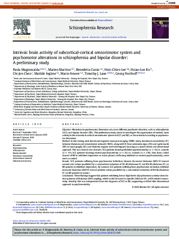 (PDF) Intrinsic brain activity of subcortical-cortical sensorimotor system and psychomotor ...