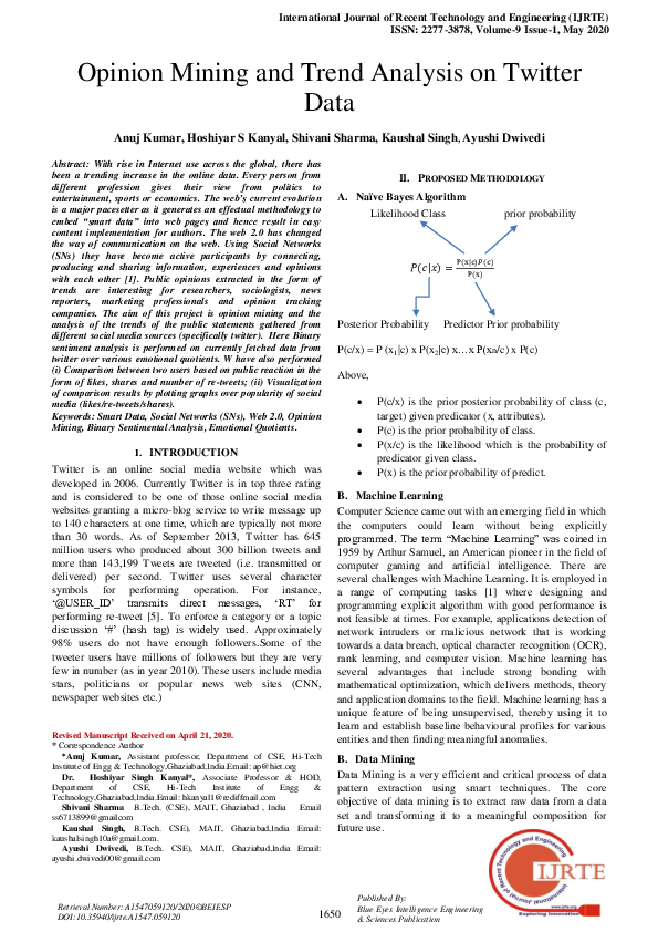 (PDF) Twitter Opinion Mining and Trend Analysis