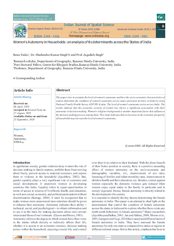 (PDF) Women's Autonomy in Households: an analysis of its determinants ...