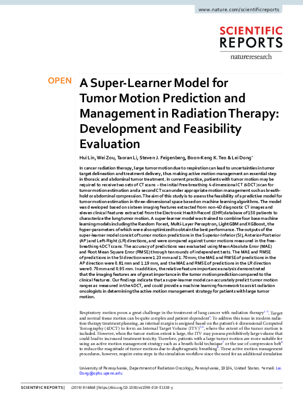 (PDF) A Super-Learner Model for Tumor Motion Prediction and Management ...