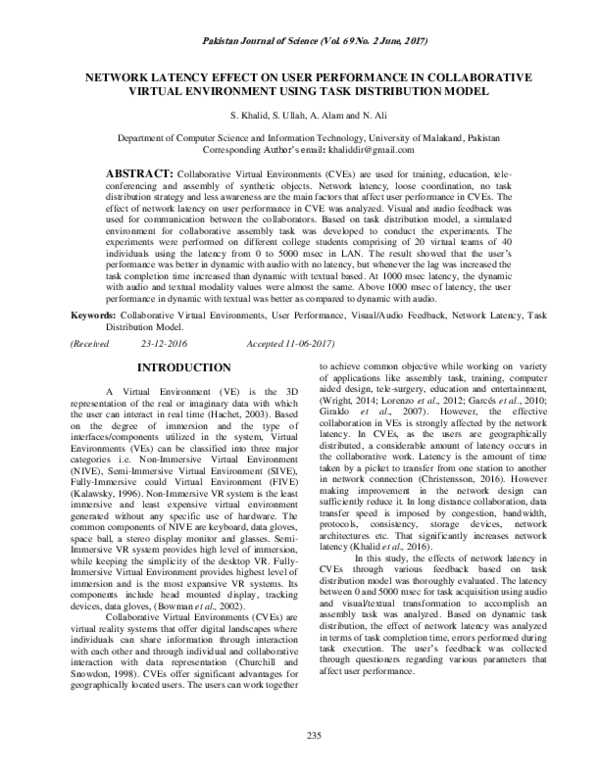 (PDF) Network Latency Effect on User Performance in Collaborative Virtual Environment Using Task ...