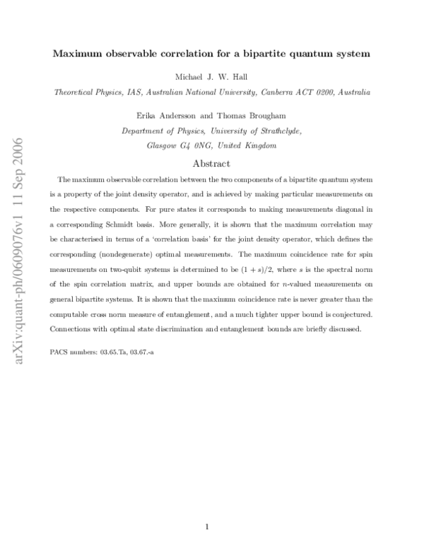 (PDF) Maximum observable correlation for a bipartite quantum system