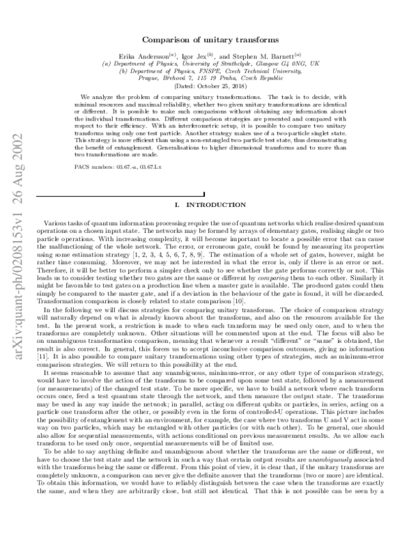 (PDF) Comparison of unitary transforms