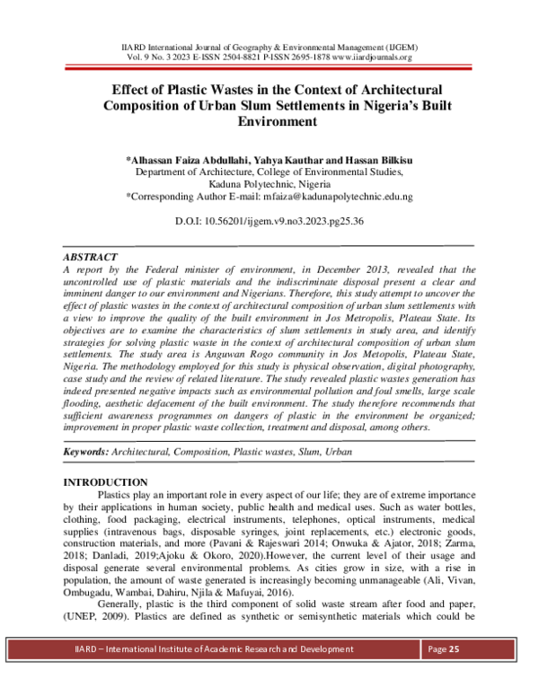 (PDF) Effect of Plastic Wastes in the Context of Architectural ...