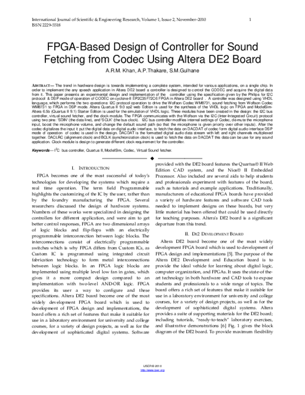 Pdf Smgulhane Fpga Based Design Of Controller For Sound Fetching From Codec Using Altera
