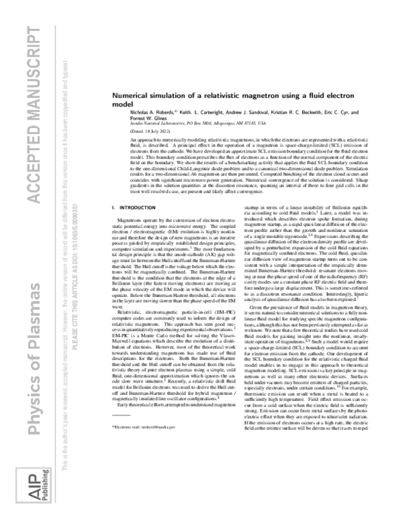 (PDF) Numerical simulation of a relativistic magnetron using a fluid ...