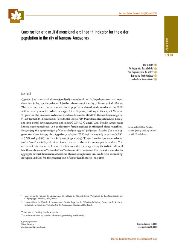 (PDF) Construction of a multidimensional oral health indicator for the older population in the ...