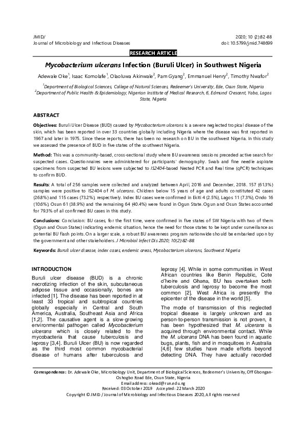 (PDF) Mycobacterium ulcerans Infection (Buruli Ulcer) in Southwest Nigeria