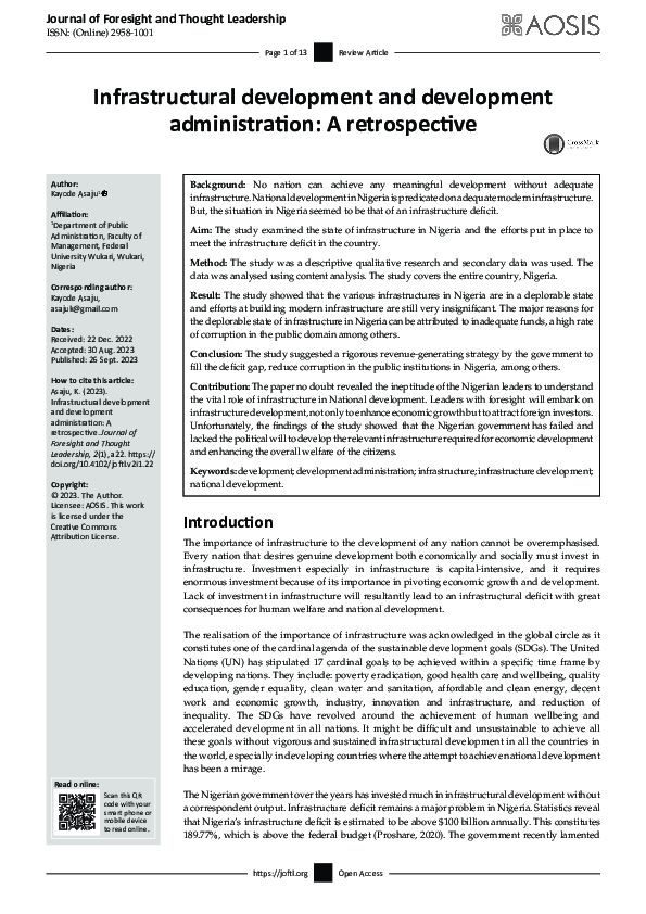 (PDF) Infrastructural development and development administration: A ...