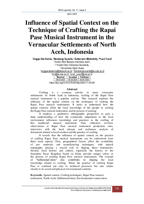 (PDF) Influence of Spatial Context on the Technique of Crafting the Rapai Pase Musical ...