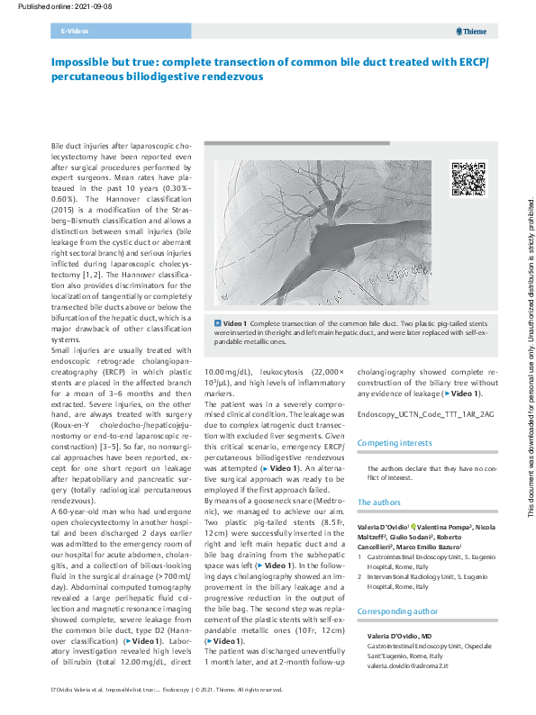 (PDF) Impossible but true: complete transection of common bile duct ...