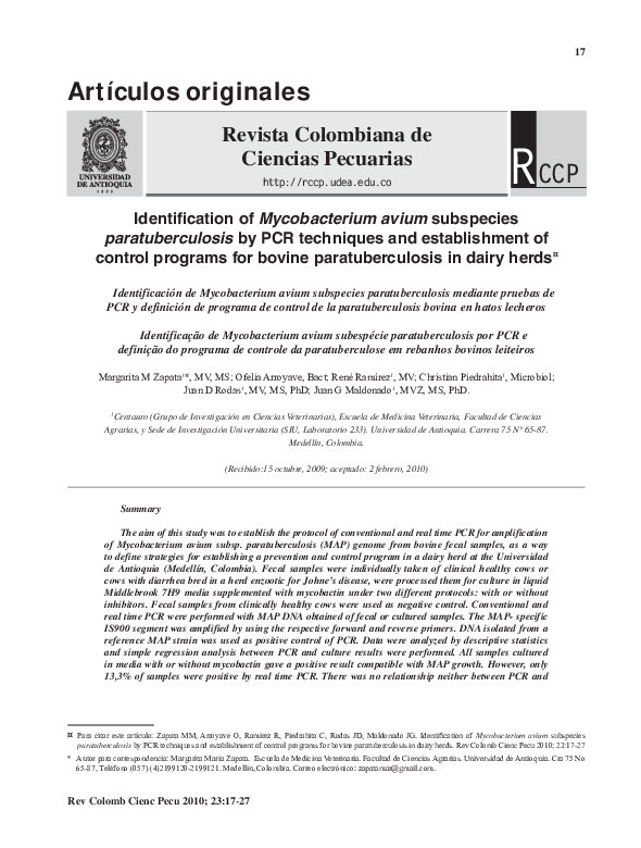 (PDF) Identification of Mycobacterium avium subspecies paratuberculosis ...