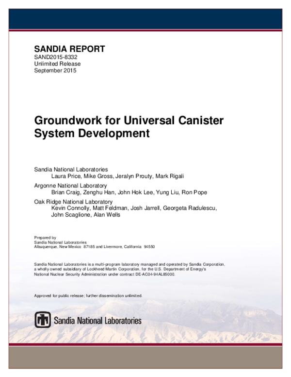 (PDF) Groundwork for Universal Canister System Development