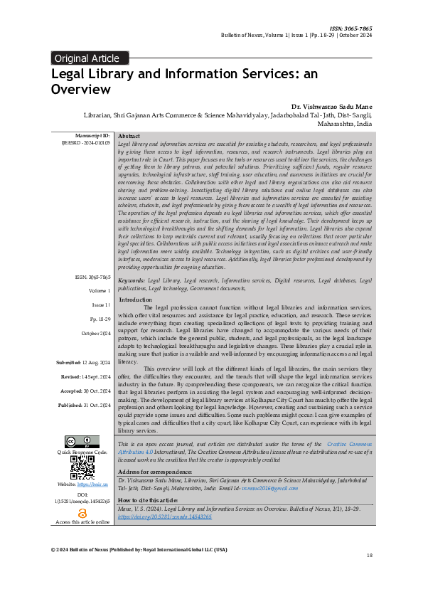 (PDF) Legal Library and Information Services an Overview