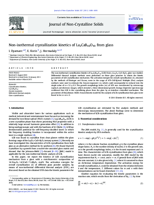 (PDF) Non-isothermal crystallization kinetics of La2CaB10O19 from glass