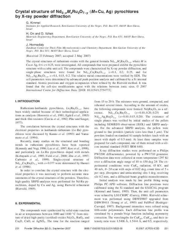 (PDF) Crystal structure of Nd2−xMxRu2O7−y (M=Cu, Ag) pyrochlores by X ...