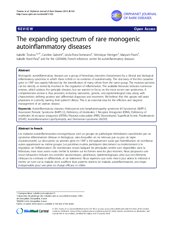 (PDF) The expanding spectrum of rare monogenic autoinflammatory diseases