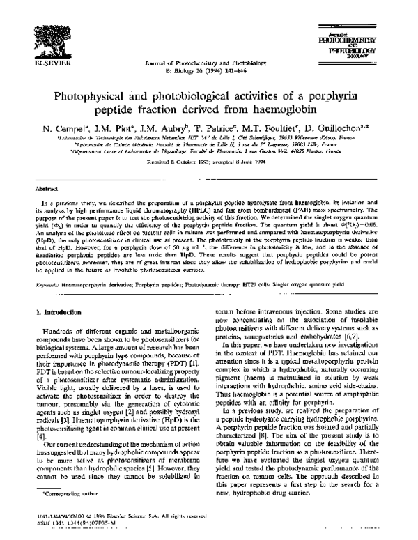 (PDF) Photophysical and photobiological activities of a porphyrin ...