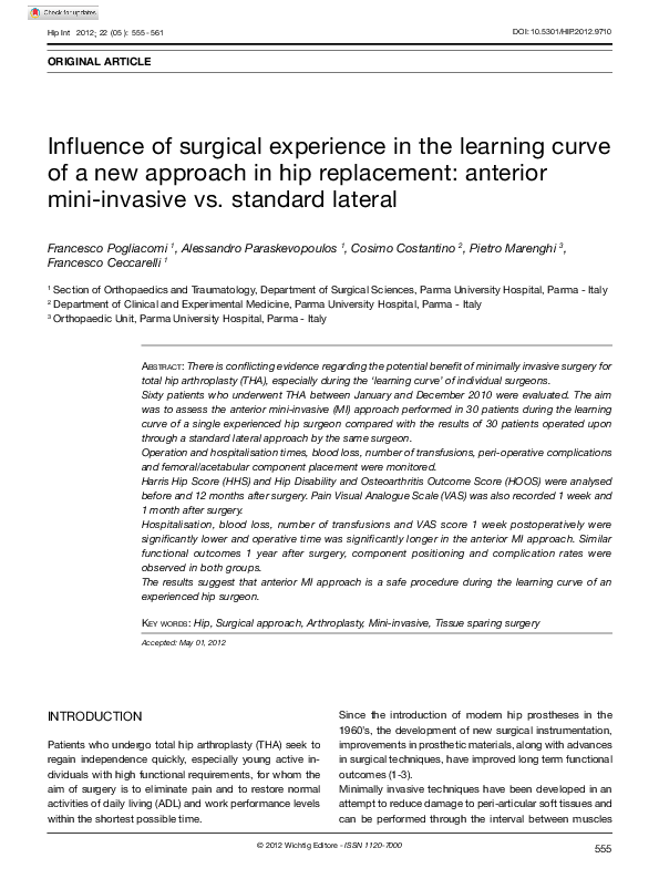 (PDF) Influence of Surgical Experience in the Learning Curve of a New Approach in Hip ...
