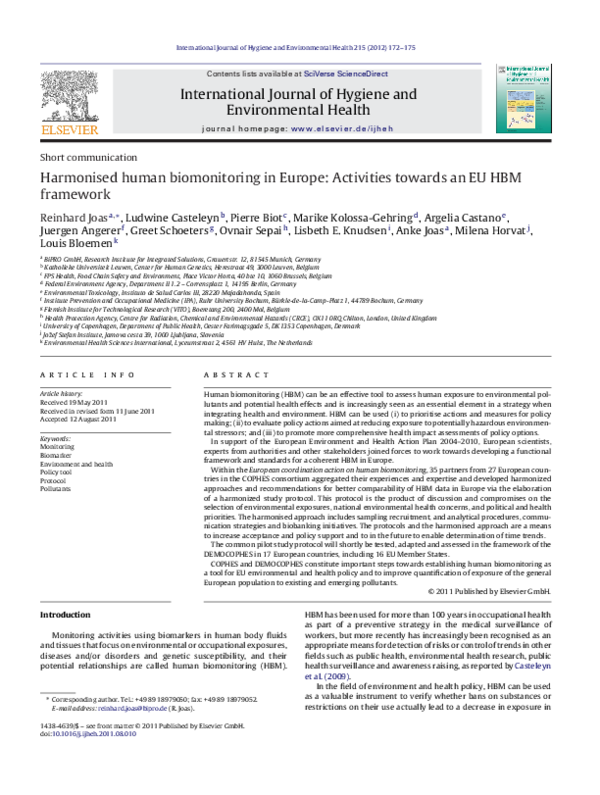 (PDF) Harmonised human biomonitoring in Europe: Activities towards an EU HBM framework | Marike ...