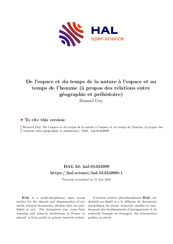 (PDF) De l'espace et du temps de la nature à l'espace et au temps de l ...