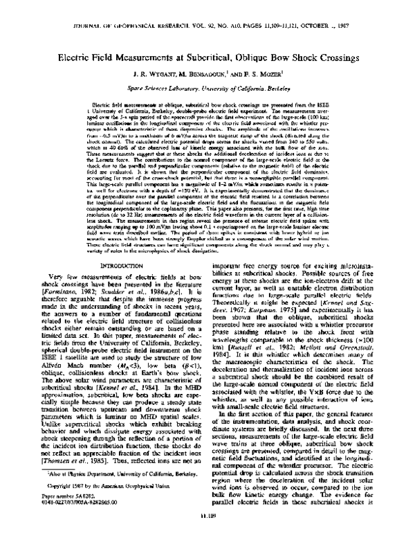 (PDF) Electric field measurements at subcritical, oblique bow shock ...