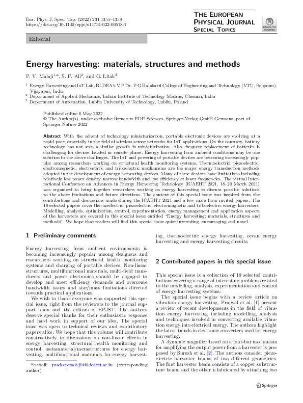 (PDF) Energy harvesting: materials, structures and methods