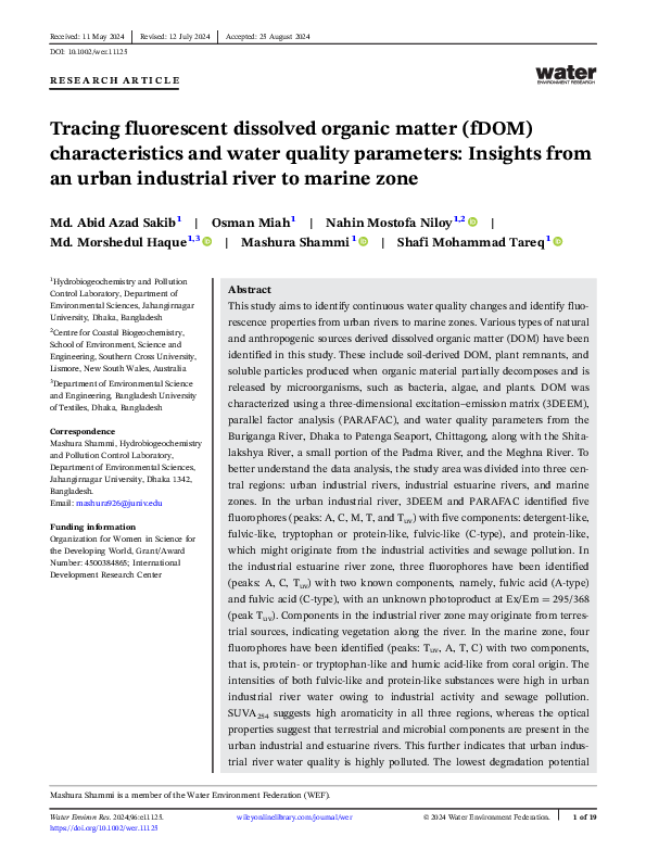 (PDF) Tracing fluorescent dissolved organic matter (fDOM) characteristics and water quality ...