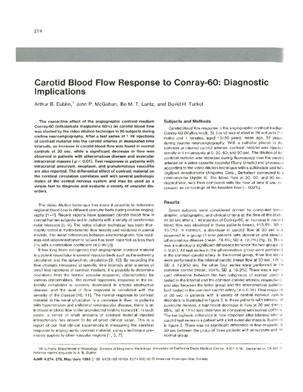 (PDF) Carotid blood flow response to Conray-60: diagnostic implications