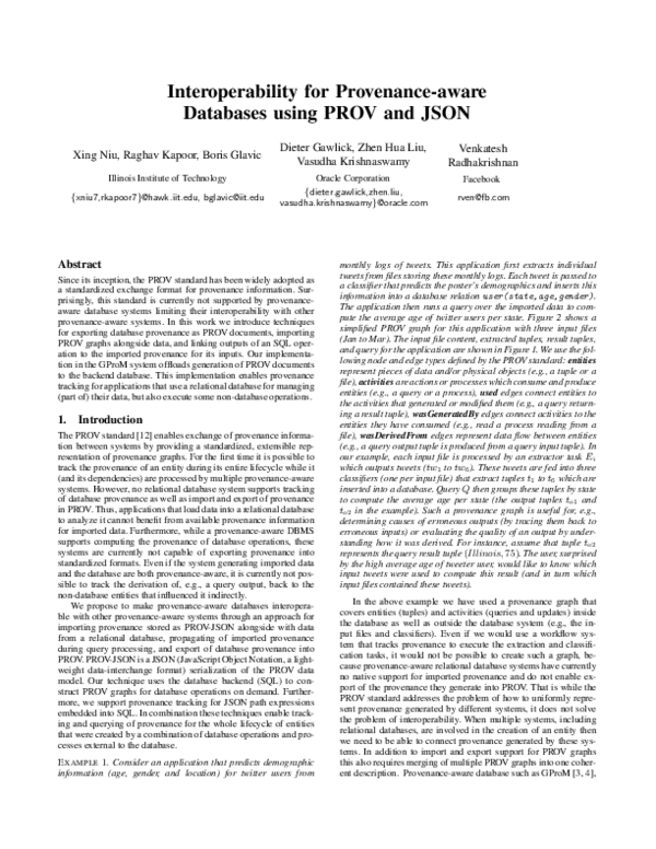 (PDF) Interoperability for provenance-aware databases using PROV and JSON