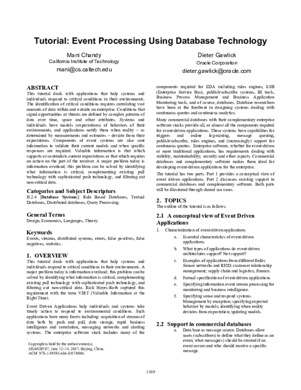 (PDF) Event processing using database technology